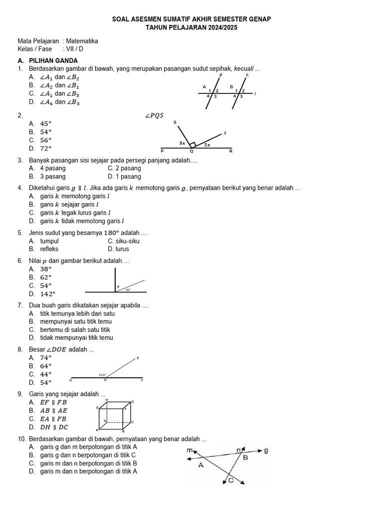 Soal Sas Genap Matematika Kelas 7 | PDF