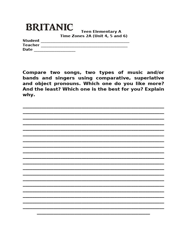 Teen Elementary A - Unit 6 - Writing | PDF