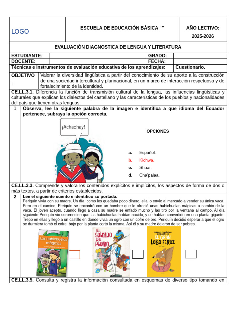 Evaluación Diagnóstica de Lengua 2025 | PDF | Dialecto | Información