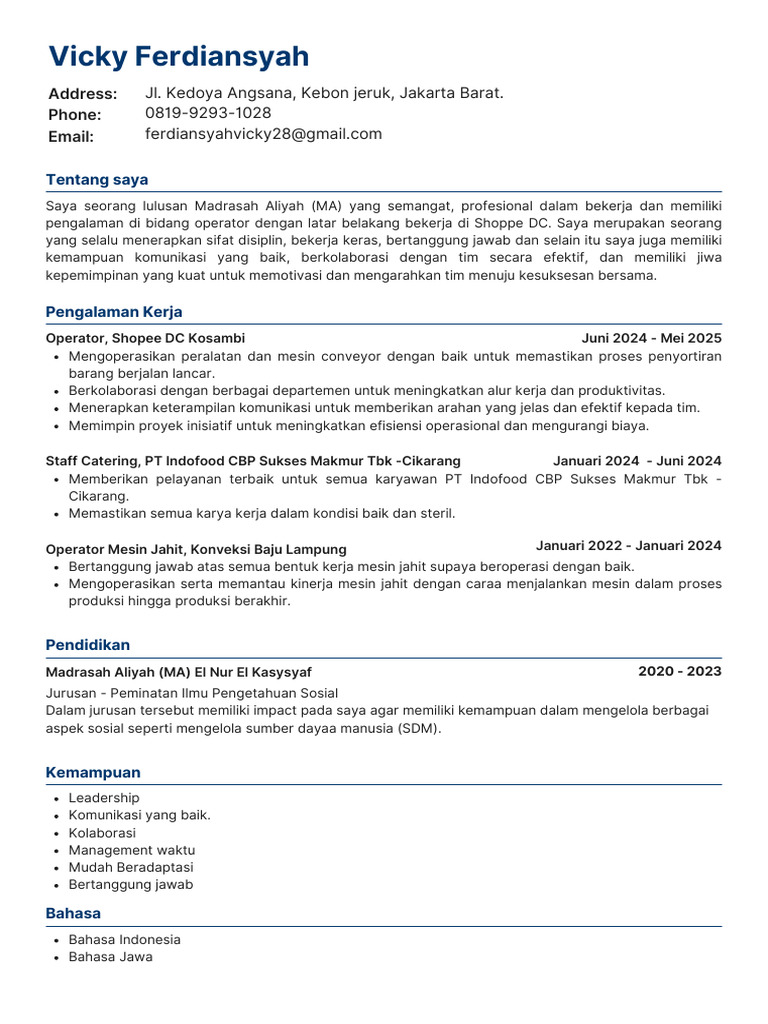 Curriculum Vitae (CV) Vicky Ferdiansyah | PDF