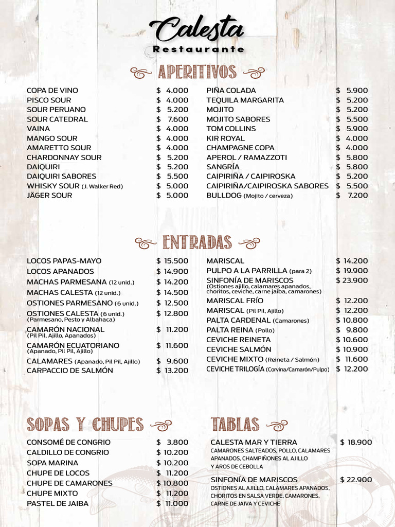 Calesta Carta Menu QR | PDF | Mariscos | Alimentos