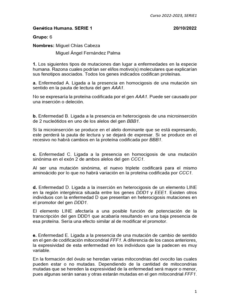 GRUPO6 Serie1 | PDF | Mutación | Gene
