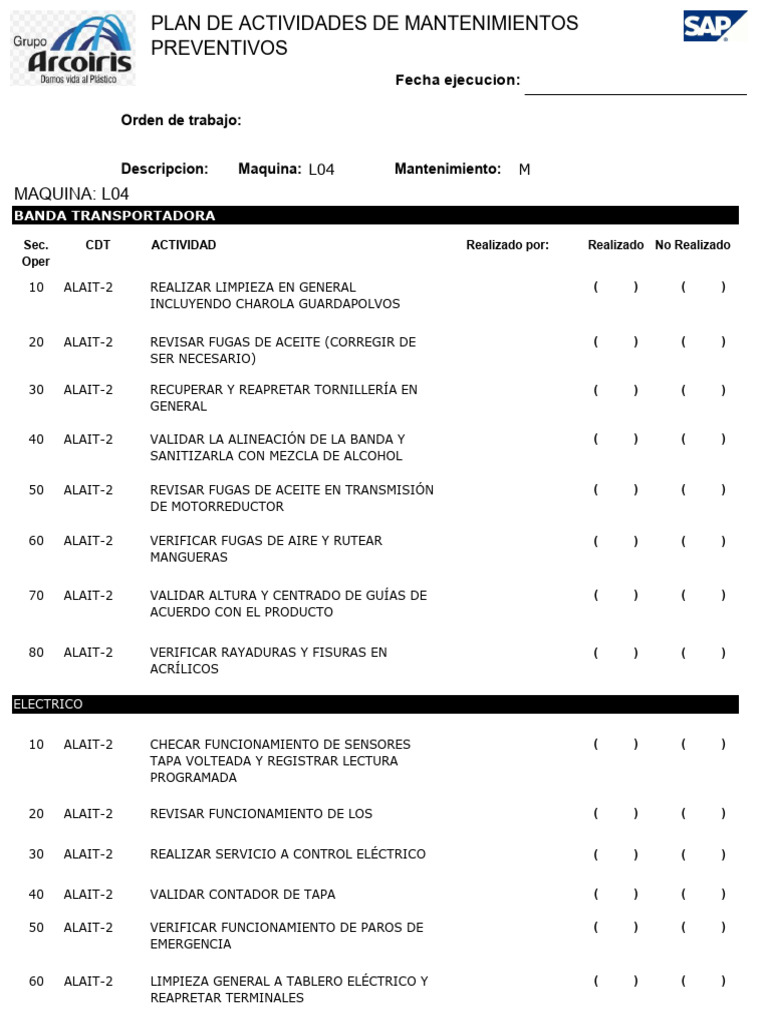 Plan de Actividades de Mto Preventivo PET01 Semestral | PDF
