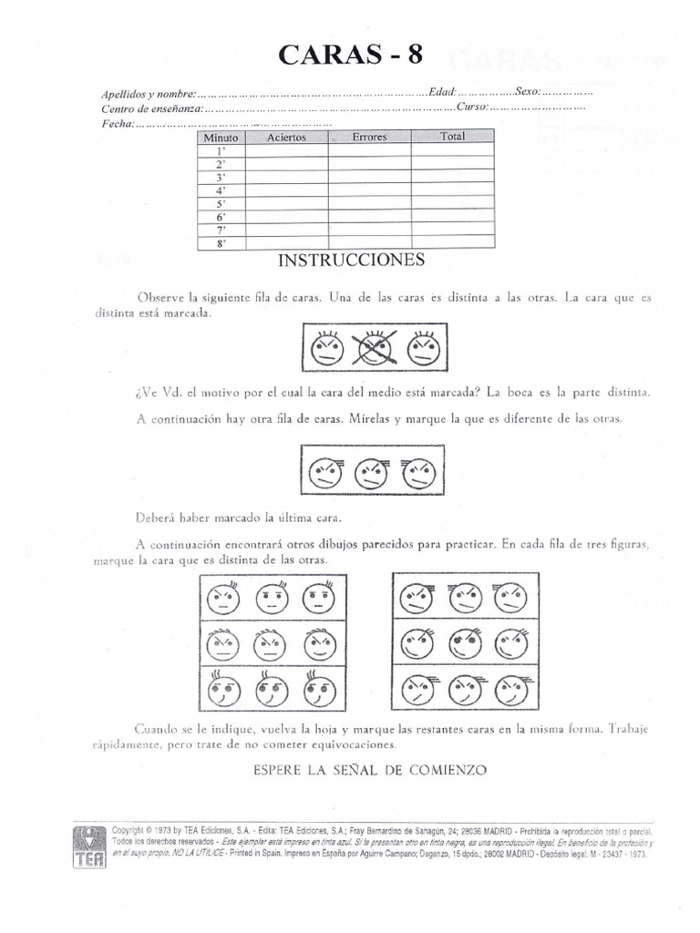 Test Caras Hoja Instrucciones | PDF
