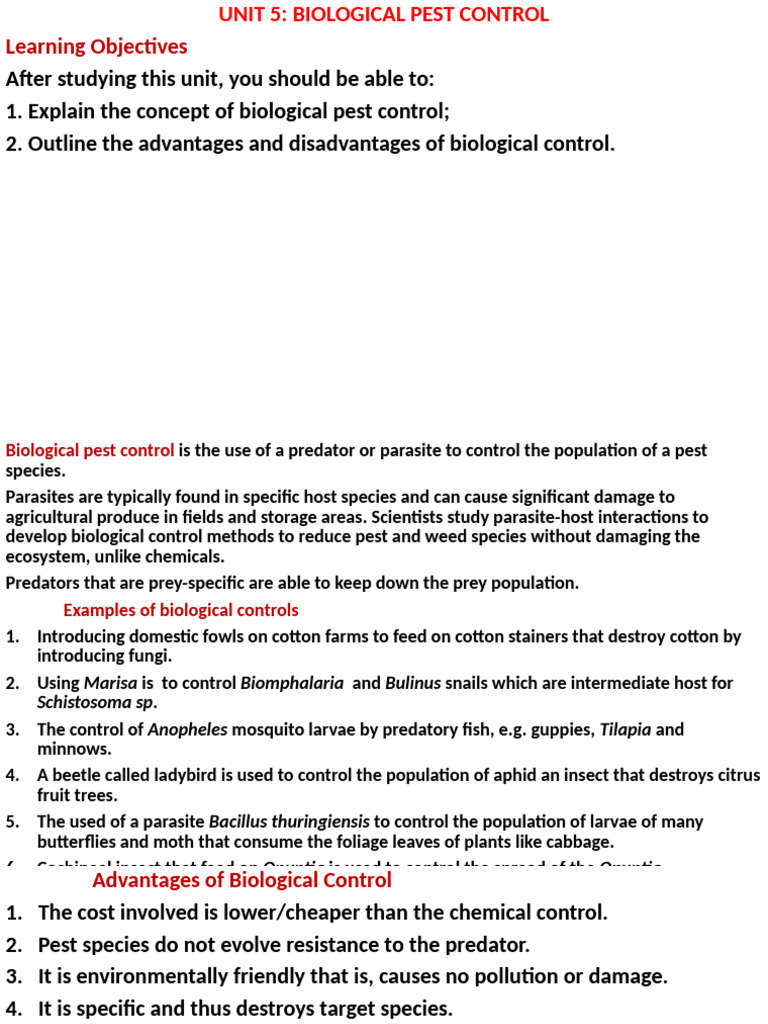 Section 2 - Unit 5 (Biological Pest Control) | PDF