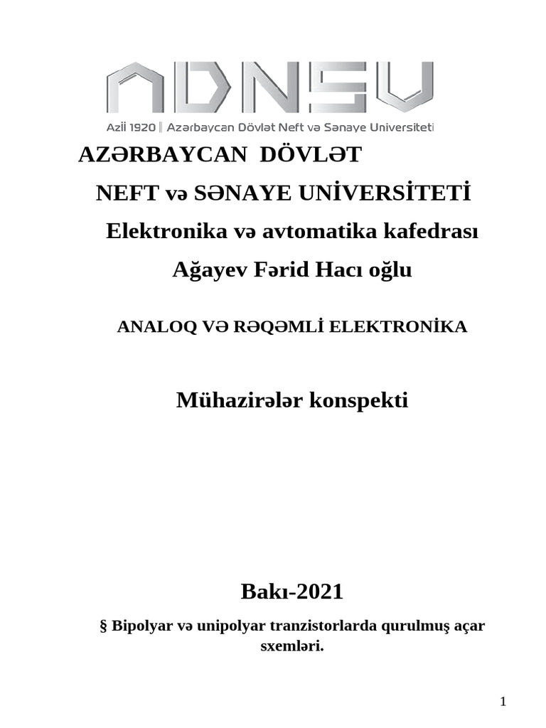M - Hazir - L - R Konspekti Bak - 2021 Bipolyar V - Unipolyar Tranzist | PDF