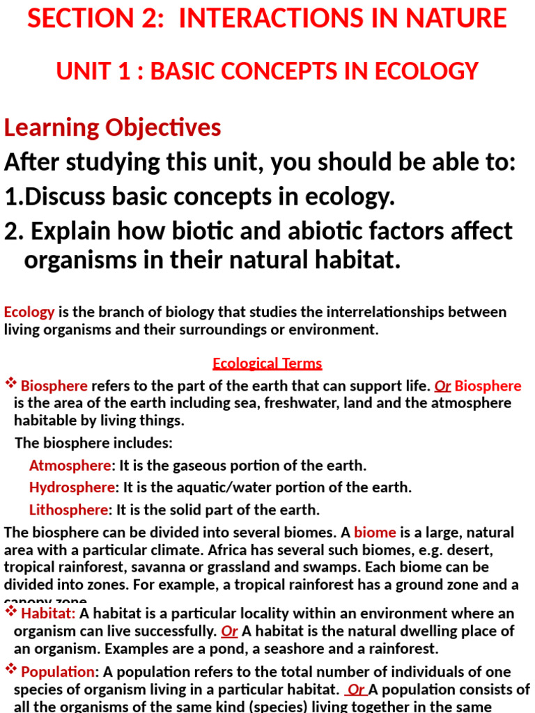 Section 2 - Unit 1 (Basic Concepts in Ecology) | PDF | Wound | Humidity
