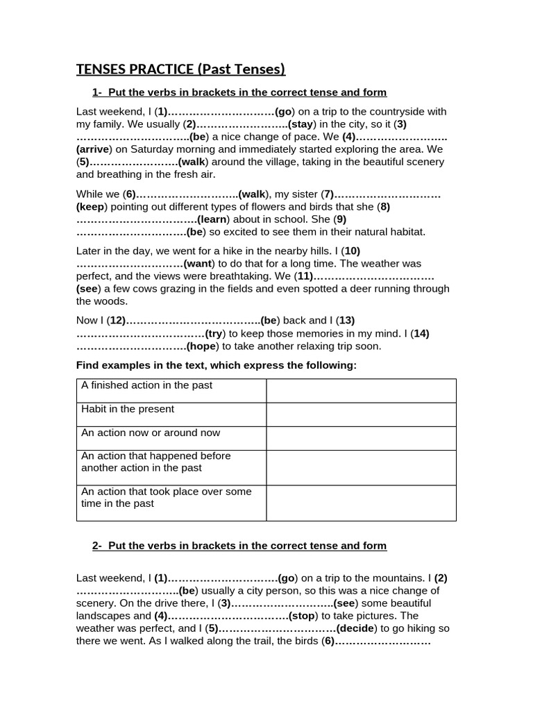 Tenses Practice of Past Tenses | PDF | Grammatical Tense