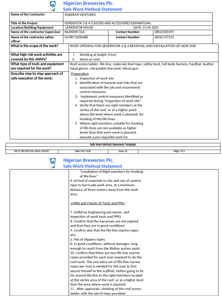 Method Statement Template | PDF | Safety