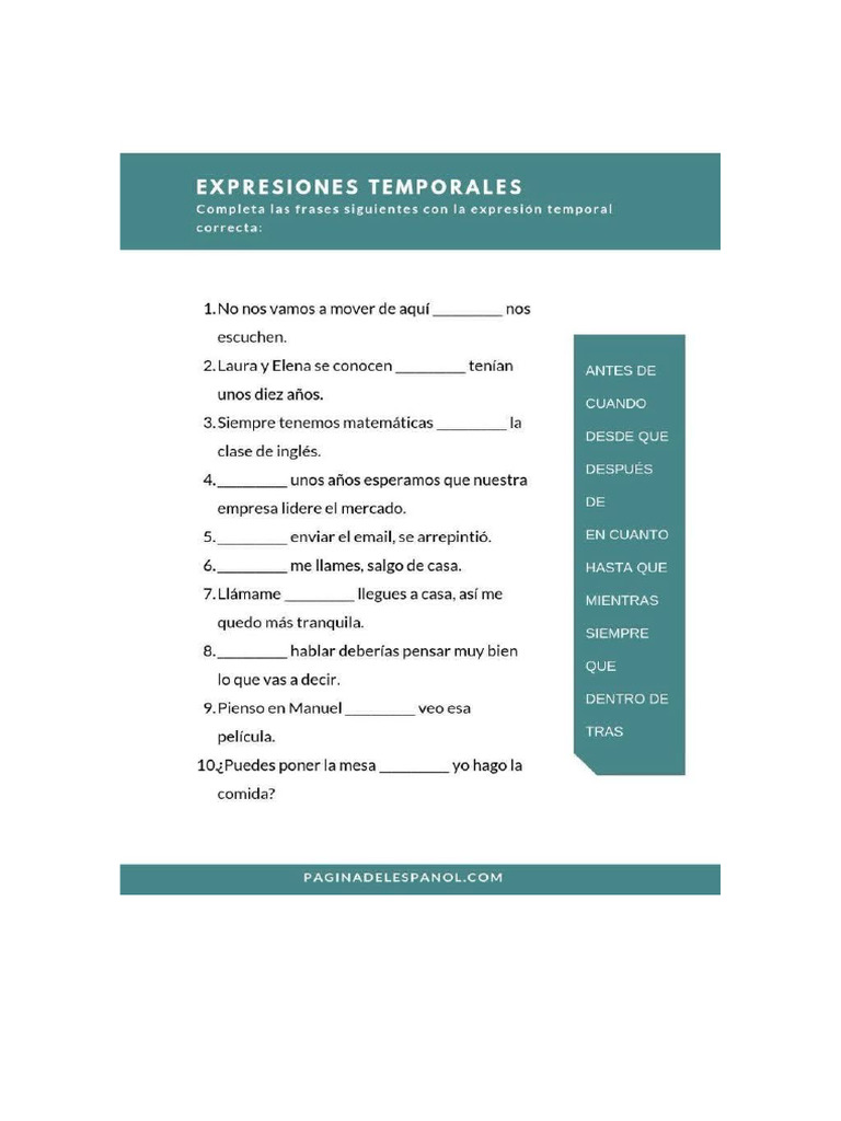 Ejercicio Expresiones de Tiempo | PDF