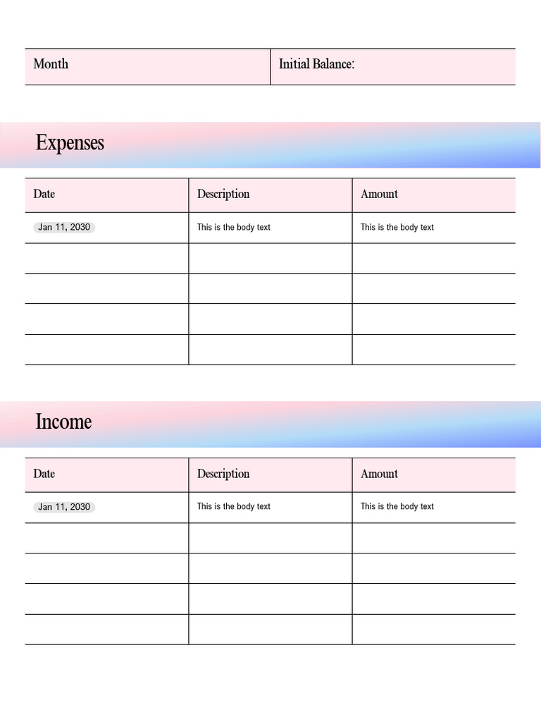 Finance Planner Doc in Light Pink Light Blue Aesthetic Trendy Gradients ...