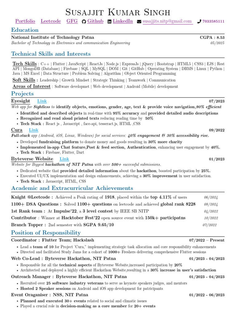 Resume Susajjit Singh PDF | PDF | Mobile App | Document Object Model