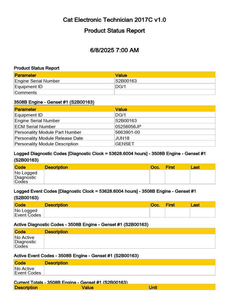 3508B Genset Product Status Report | PDF | Throttle | Engines