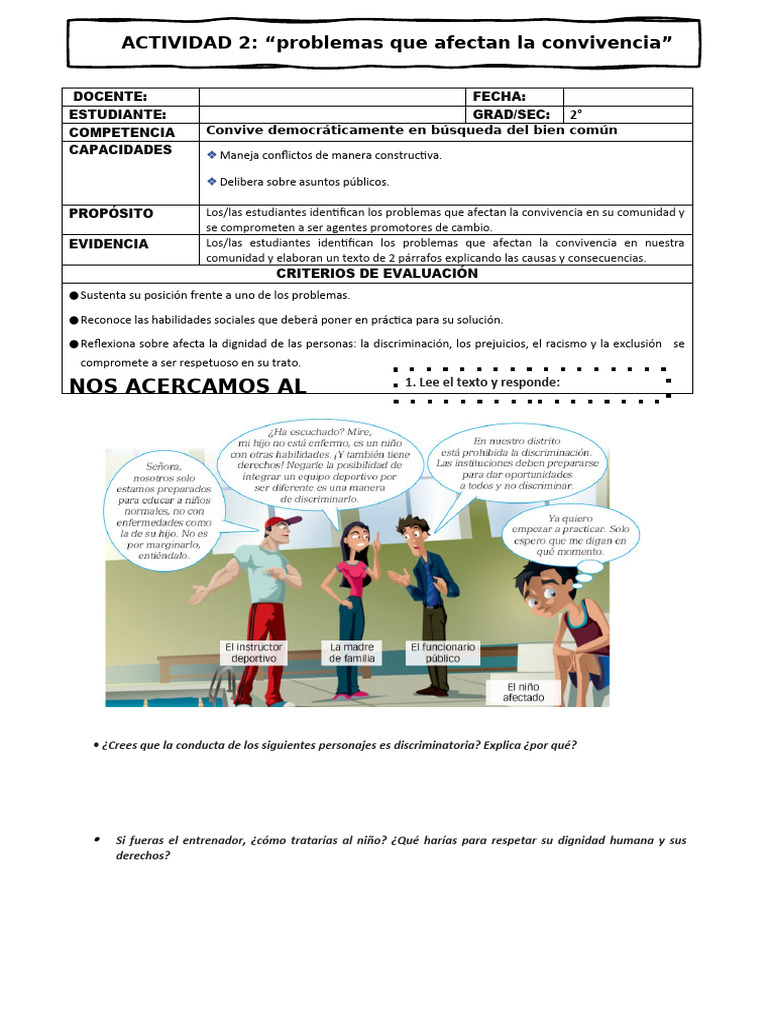 Ficha de Actividad de 2DO de DPCC | PDF | Racismo | Discriminación y ...