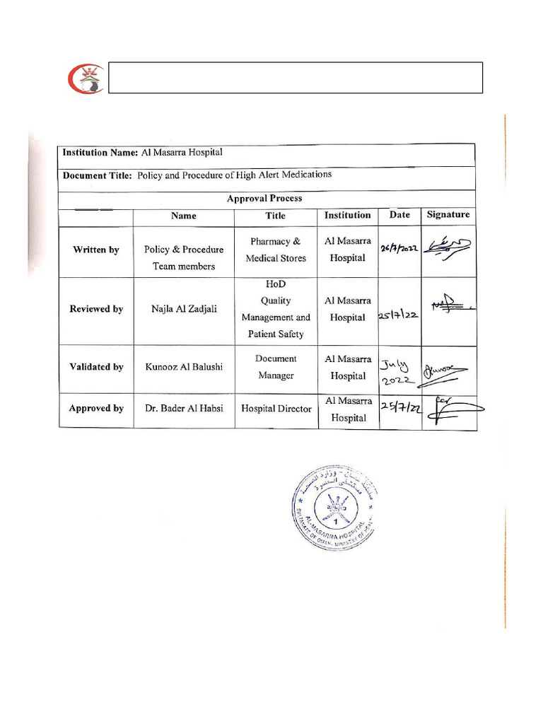 High Alert Medications Policy Guide | PDF | Medical Error | Pharmacy