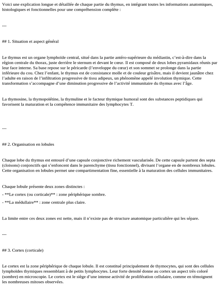 Anatomie détaillée du thymus | PDF | Thymus (anatomie) | Système ...