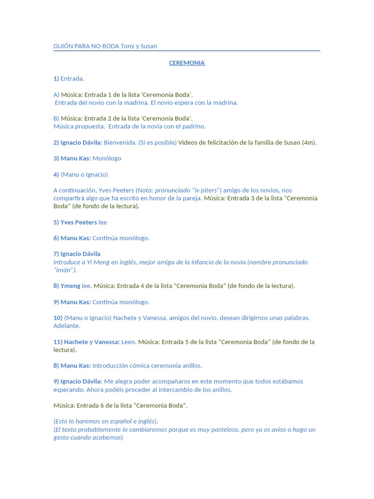 Guión Ceremonia y Banquete No-Boda | PDF | Boda | Ritos de pasaje