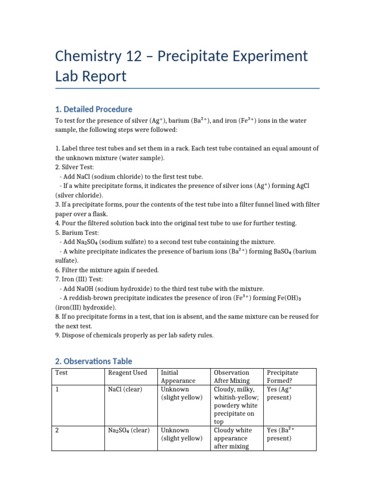 Precipitate Experiment Report | PDF | Precipitation (Chemistry) | Hydroxide