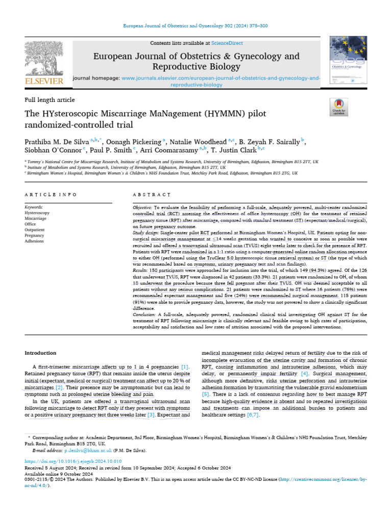 The HYsteroscopic Miscarriage MaNagement (HYMMN) P | PDF | Miscarriage ...