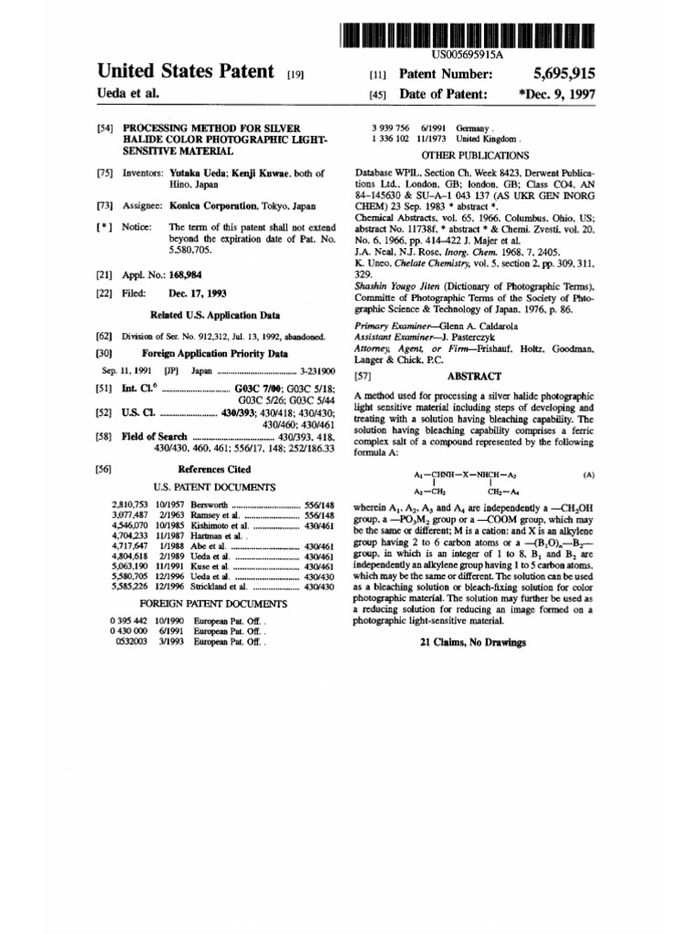 Processing Method For Silver Halde Color Photographc Light Senstive ...
