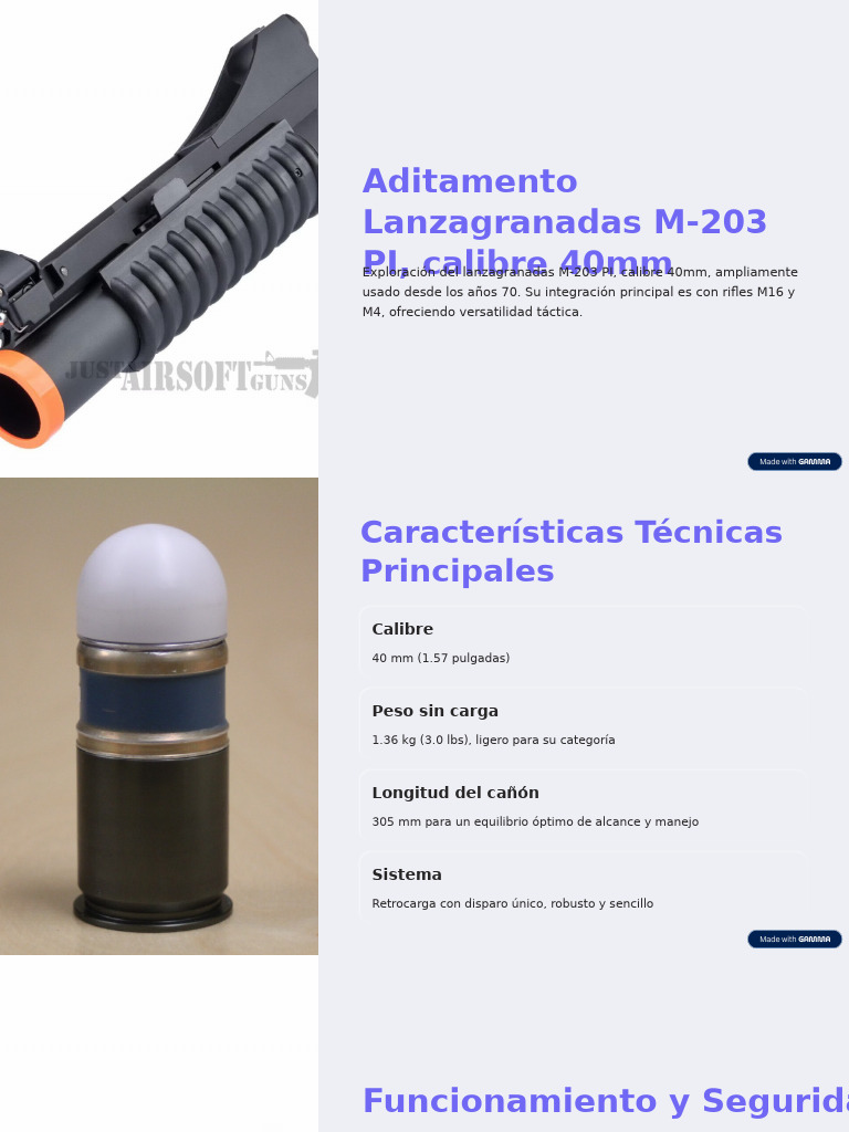 Lanzagranadas M-203 PI: Calibre 40mm | PDF | Rifle | Armas de fuego