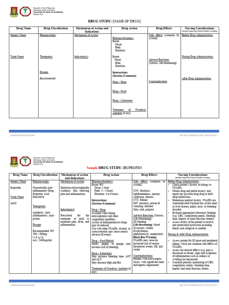 Drug Study Template 2024 | PDF | Nonsteroidal Anti Inflammatory Drug | Bleeding