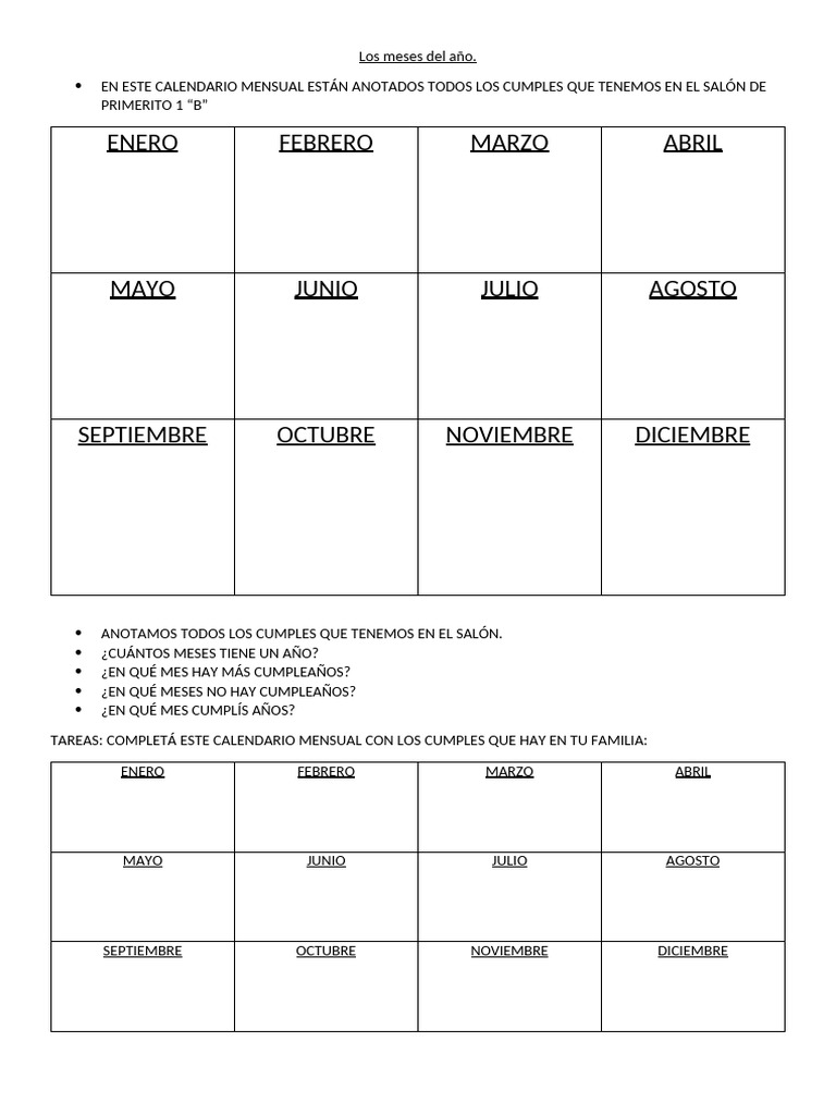 Los Meses Del Año | PDF
