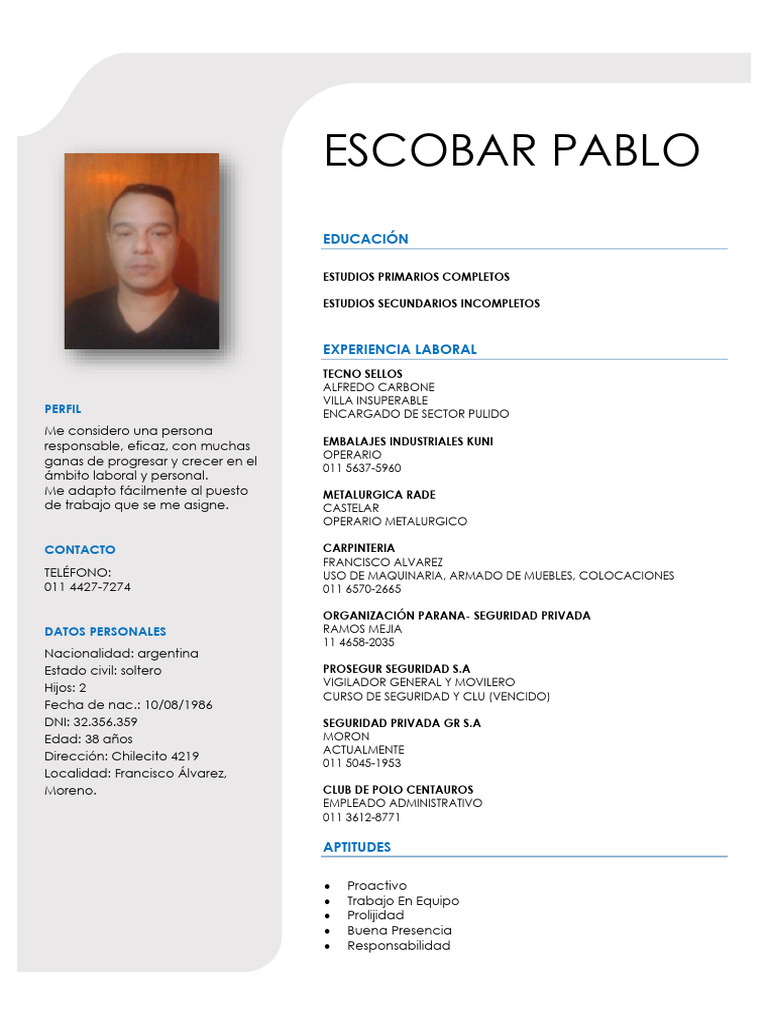 CV de Pablo Escobar: Experiencia Laboral y Habilidades | PDF