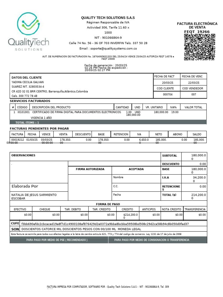 Factura Electrónica Quality Tech Solutions | PDF | Servicios ...