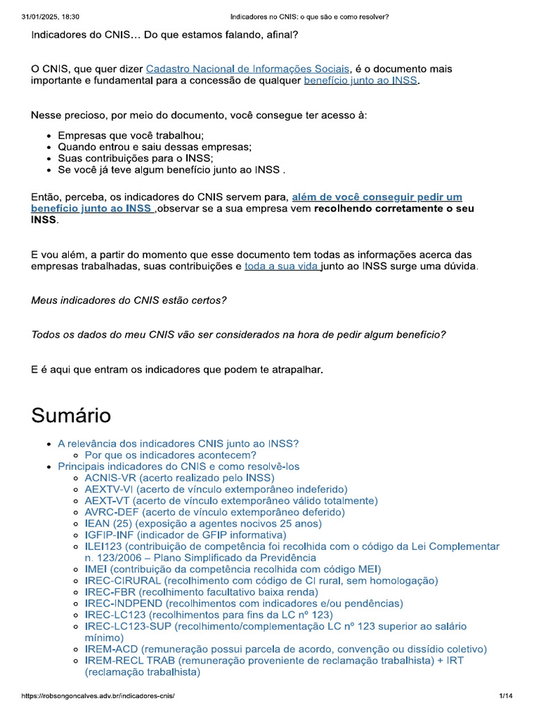 Indicadores no CNIS_ o que são e como resolver_ | PDF