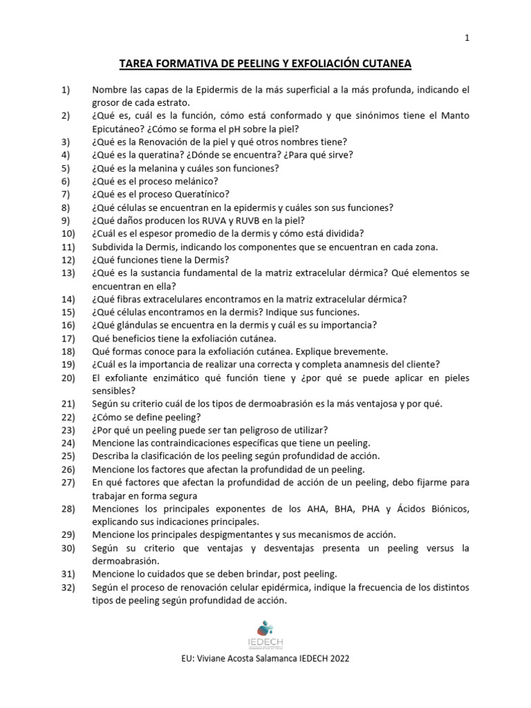 Tarea Formativa Peeling | PDF | Piel | Epidermis