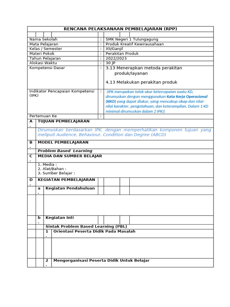 Form RPP Discovery, PBL Dan PJBL | PDF