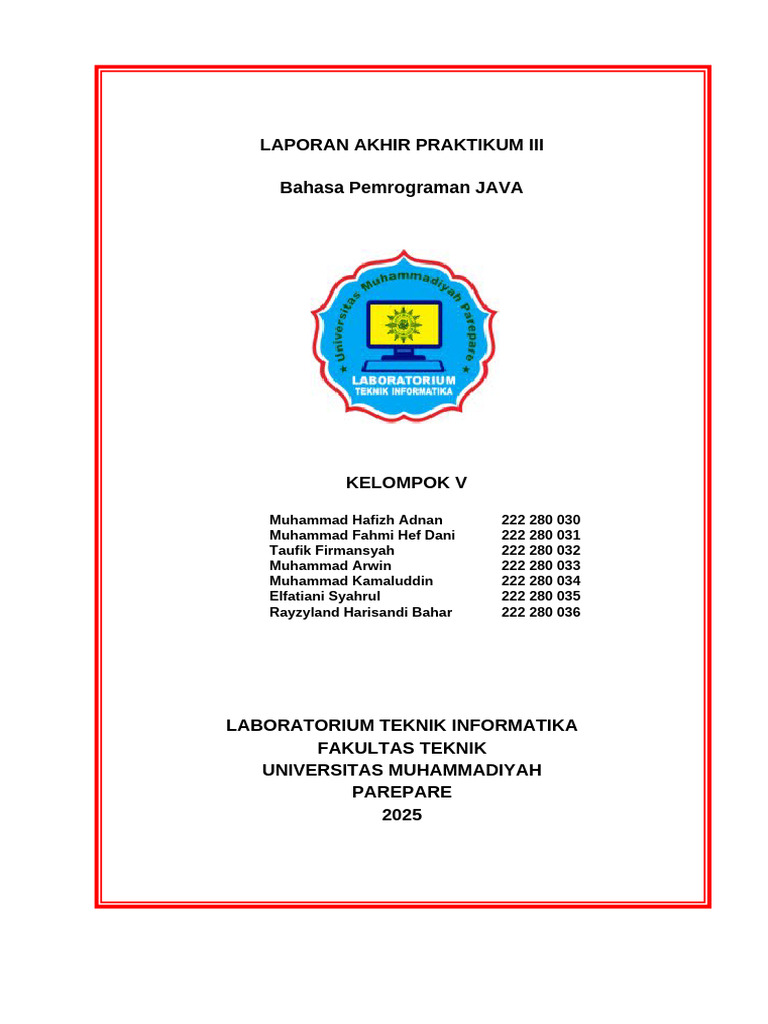 Laporan Praktikum Pemrograman Java - Rayzyland | PDF