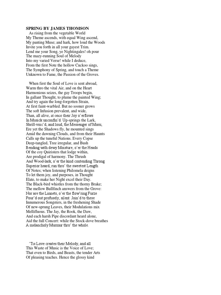 Spring by James Thomson | PDF | Nature | Leisure
