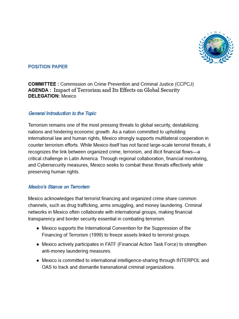 Position Paper | PDF | Terrorism Financing | Justice