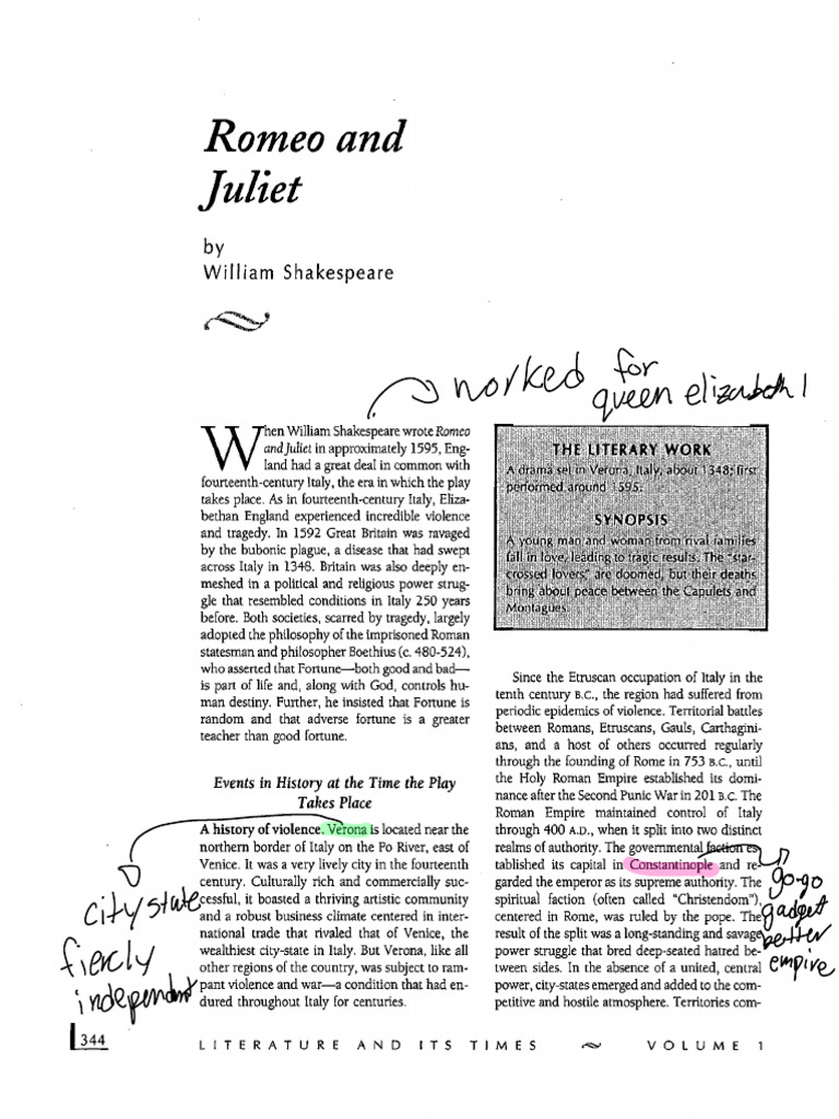 Anna Sharpee - Romeo and Juliet - Literature and Its Times - PDF ...