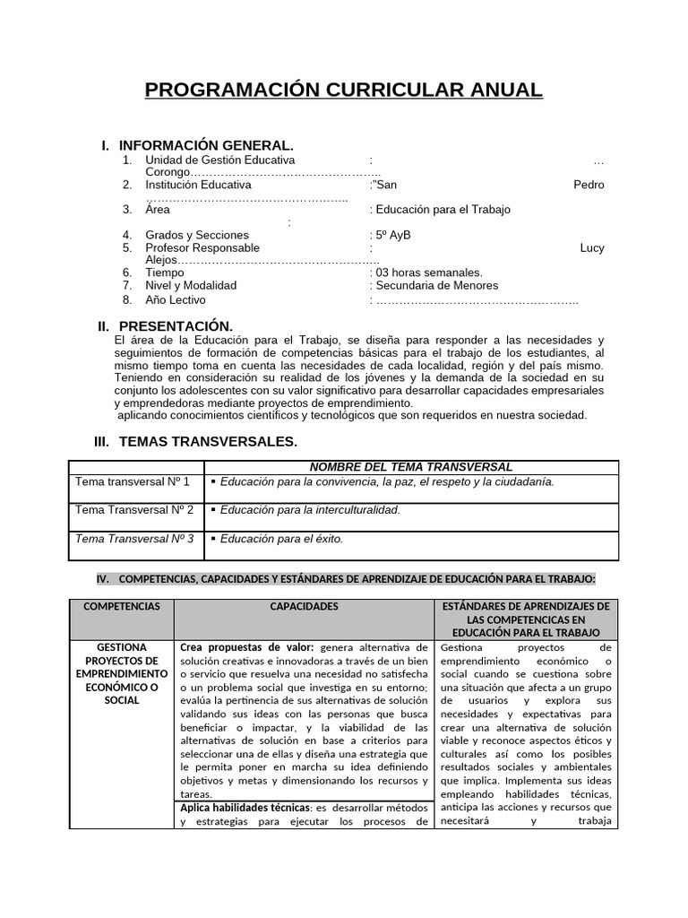 Programación EPT 5° | PDF | Iniciativa empresarial | Evaluación