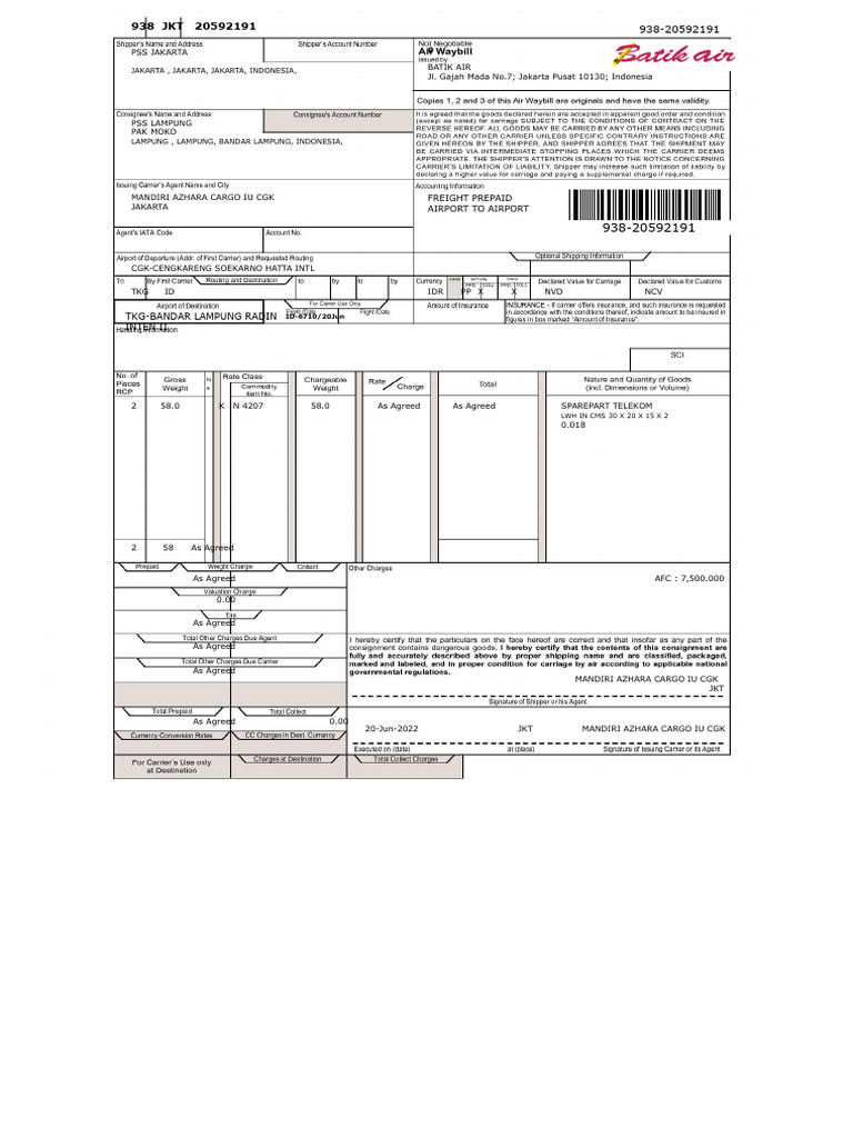 AWB No - 938-20592191 TKG | PDF