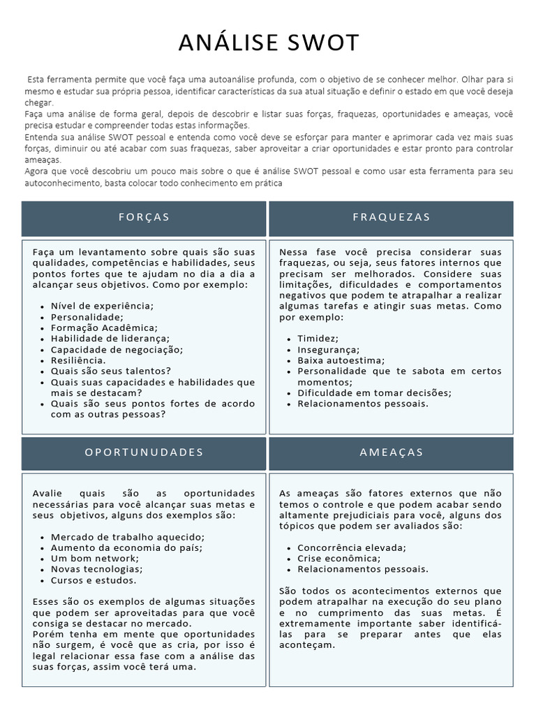 2c_Análise SWOT Pessoal | PDF | Análise SWOT | Psicologia