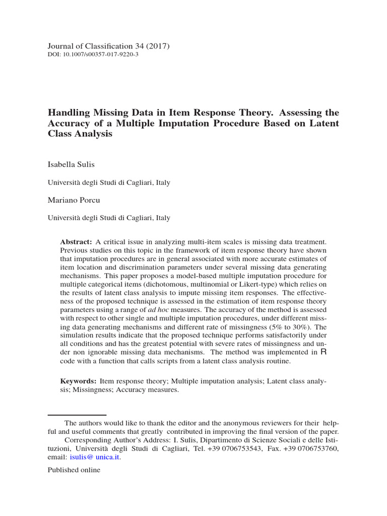 Handling Missing Data in Item Response Theory | PDF | Estimator | Logistic Regression