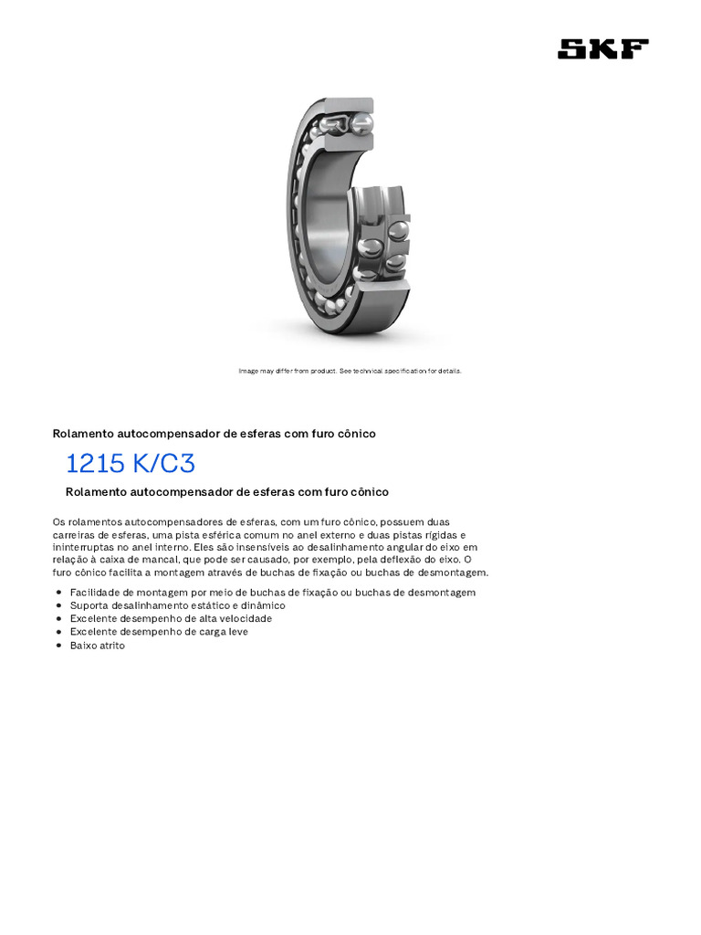 1215 K - C3 - Rolamentos Autocompensadores de Esferas - SKF | PDF ...