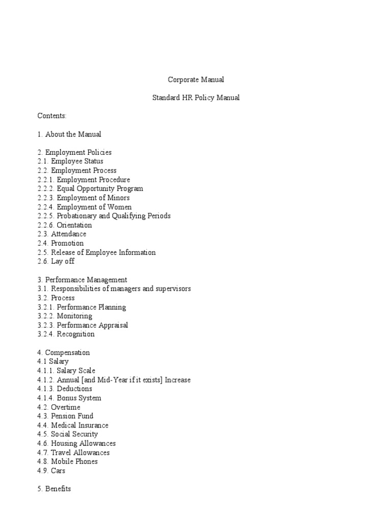 Standard Hr Policy Manual Pdf Layoff Employment