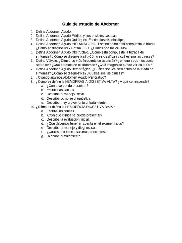 Guía de Estudio de Abdómen Agudo, HDB y HDA | PDF