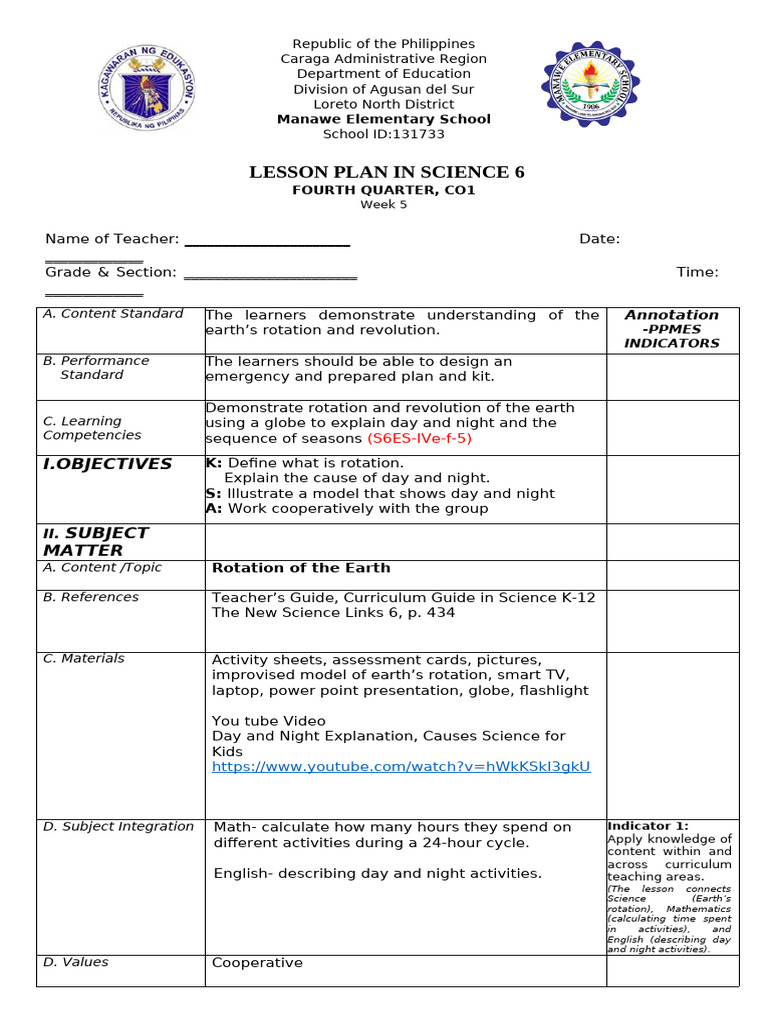 Science Lesson Plan: Earth's Rotation | PDF | Curriculum | Rotation