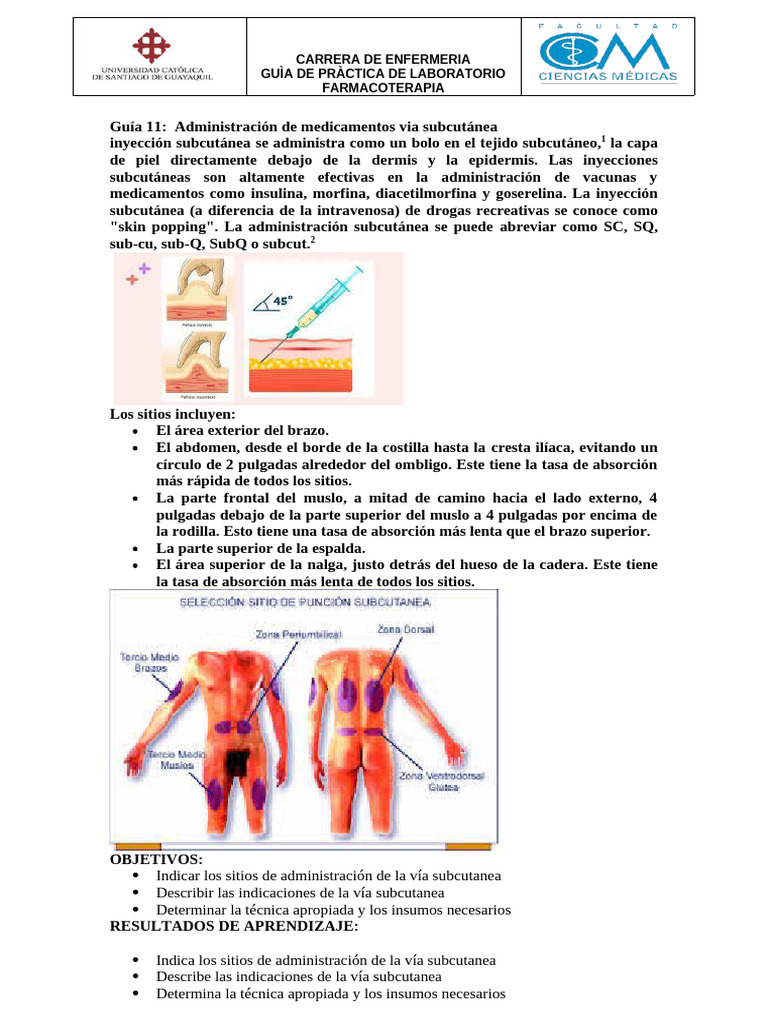 Guia 11 Subcutanea | PDF | Inyección (medicina) | Tratamientos médicos