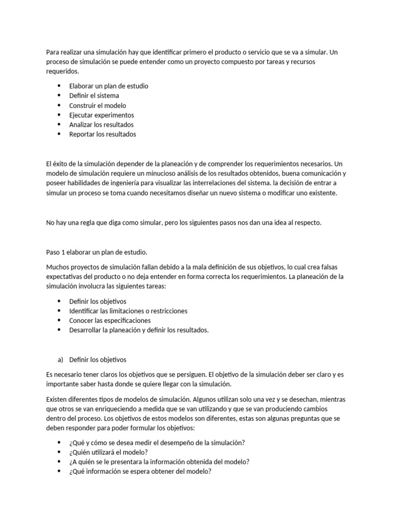 Pasos para Simular | PDF | Simulación | Planificación