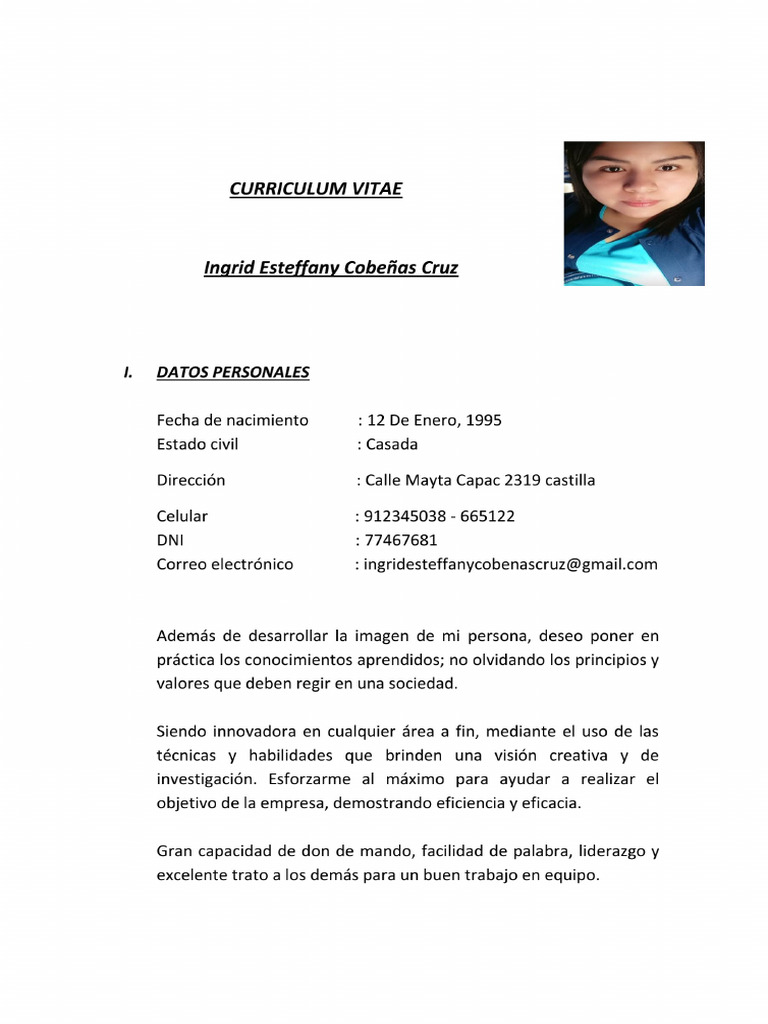 Curriculum Ingrid Cobeñas Cruz ... | PDF