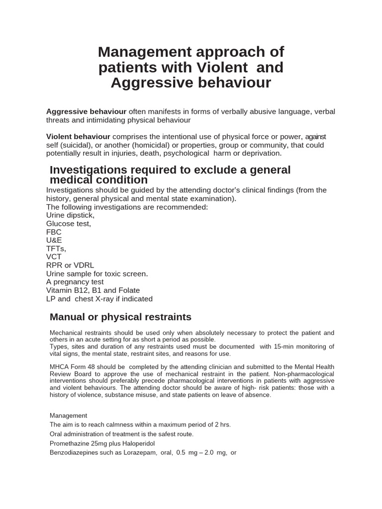 Management Approach of Patients With Violent and Aggressive Behaviour ...