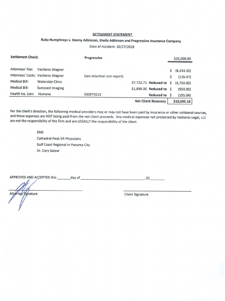 Ruby Humphreys Settlement Statement and Release | PDF