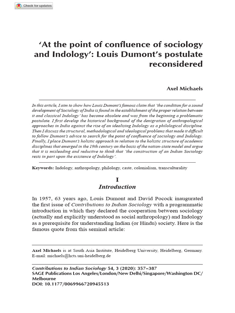 At The Point of Confluence of Sociology and Indology'-Louis Dumont's ...